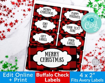 INSTANT DOWNLOAD EDITABLE Buffalo Plaid Christmas Labels - Etsy