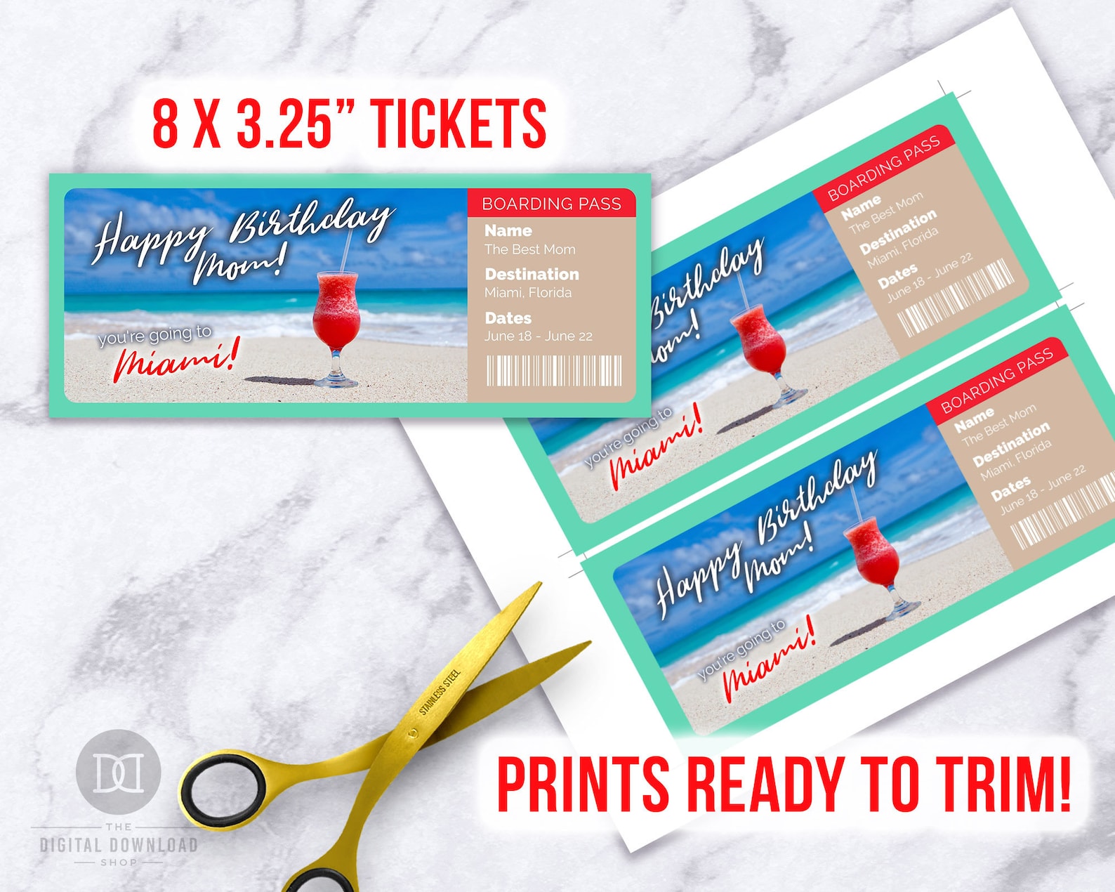Boarding Pass Template Printable, Editable Beach Vacation Ticket, Fake ...