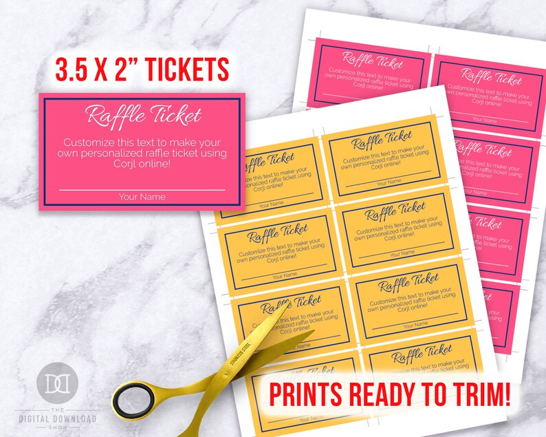 Raffle Ticket Editable Template- Choose Your Own Colors, Printable ...