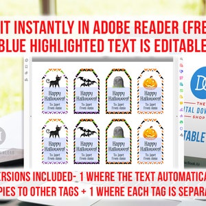 Halloween Tags Printable, Happy Halloween Tags Editable, Personalized ...