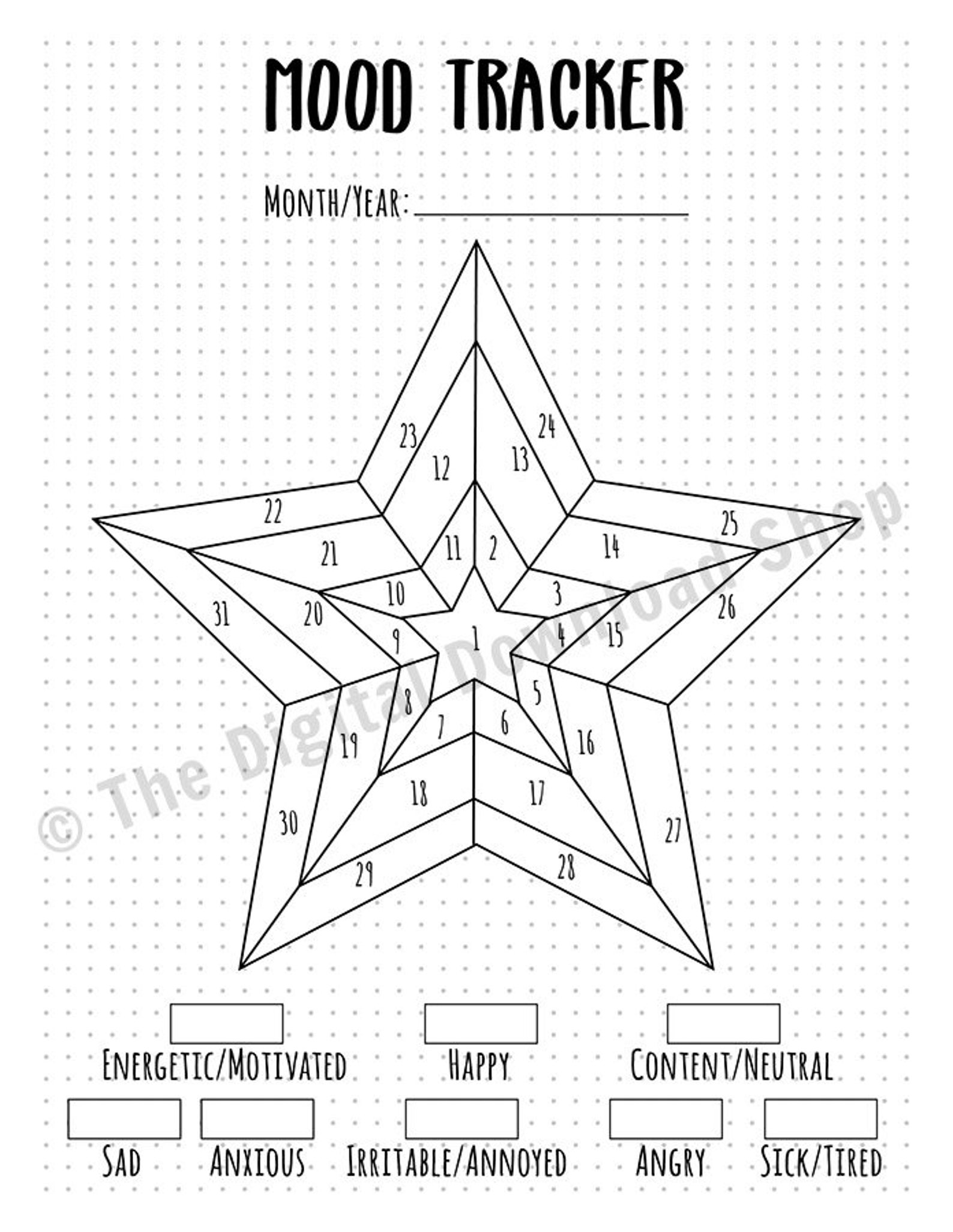 Star Bujo Journal Mood Tracker Printable, Anxiety Tracker Printable ...