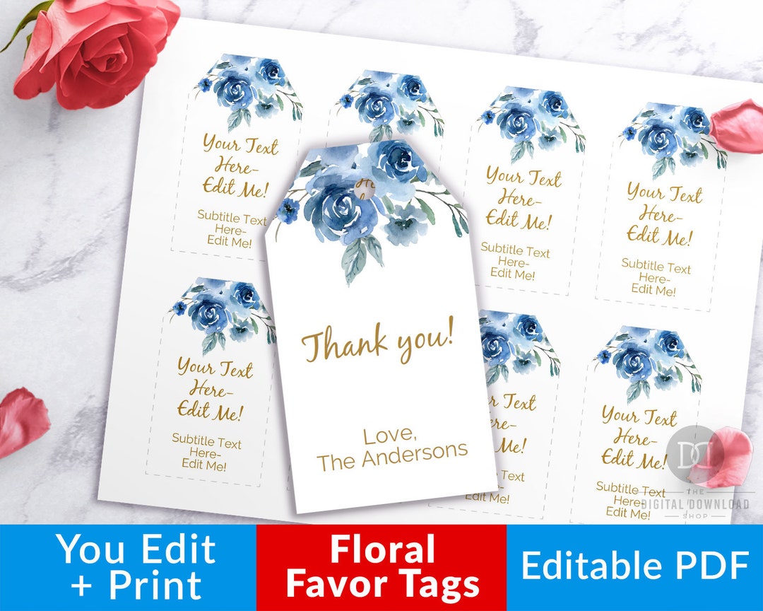 Gift Tags Printable- Blue Florals, Editable Printable Tag, Printable ...