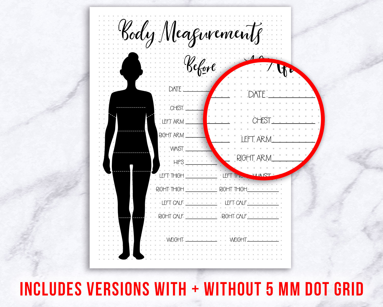 2 Body Measurement Tracker Printables, Bujo Journal Body Measurement ...