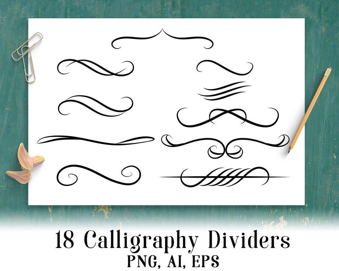 18 Calligraphy Dividers, Wedding Clipart, Calligraphy Clipart, Flourish ...