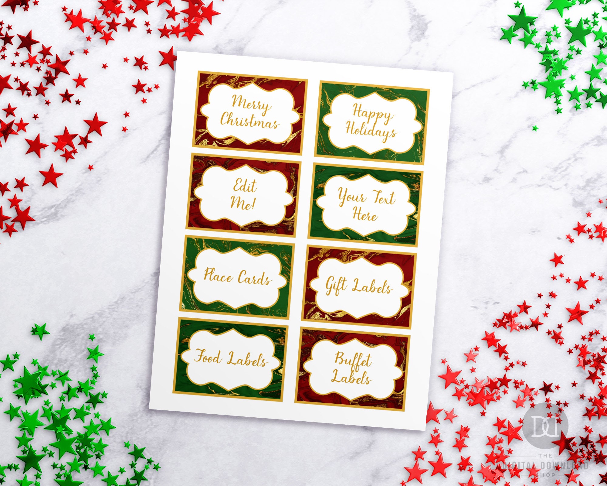 Gold Marble Christmas Labels Template Printable Editable | Etsy