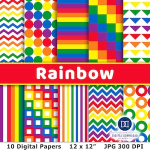 Rainbow Digital Papers, Rainbow Patterns, Seamless Birthday Digital ...