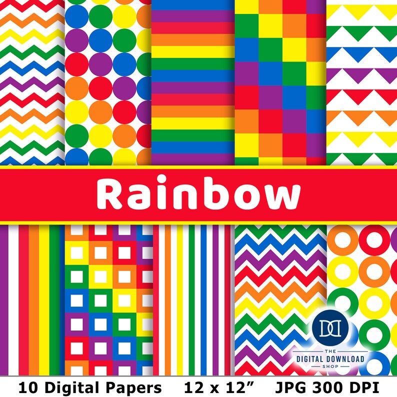 Rainbow Digital Papers, Rainbow Patterns, Seamless Birthday Digital ...