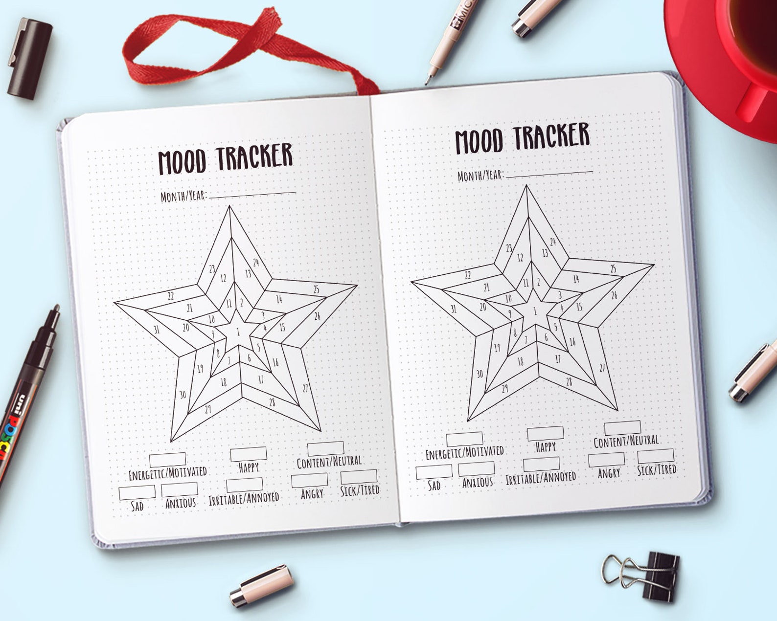 Star Bujo Journal Mood Tracker Printable, Anxiety Tracker Printable ...
