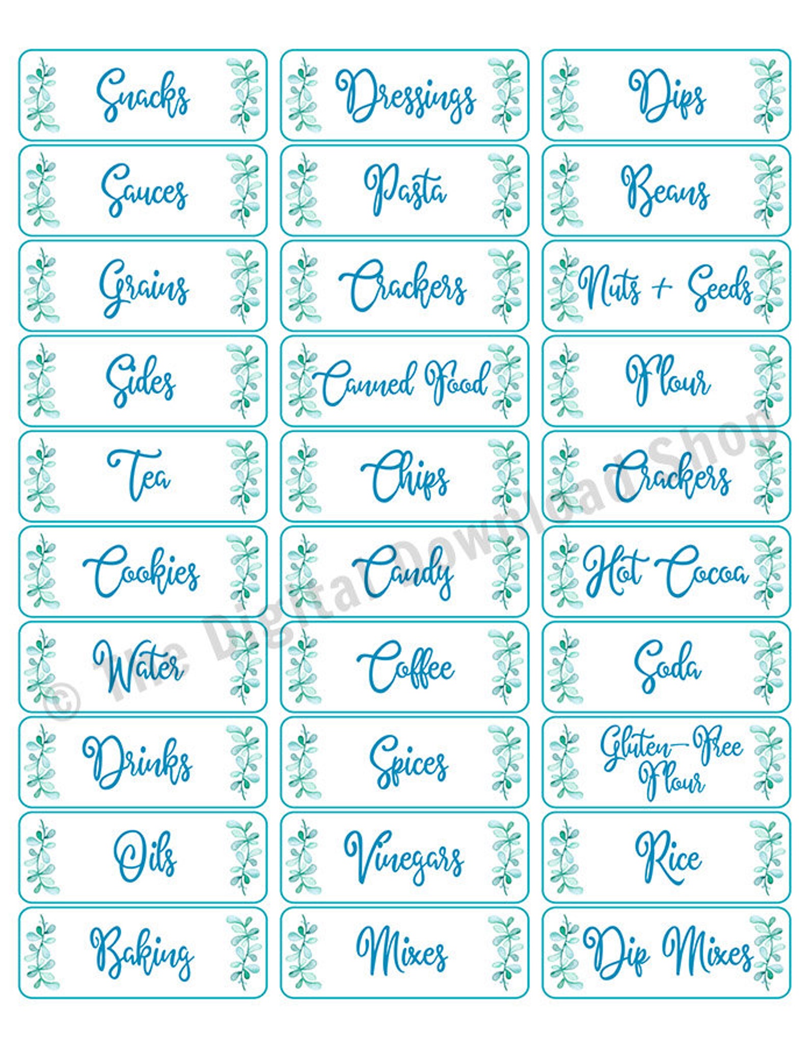 Printable Kitchen Labels, Watercolor Rectangle Label Printables, Pantry ...