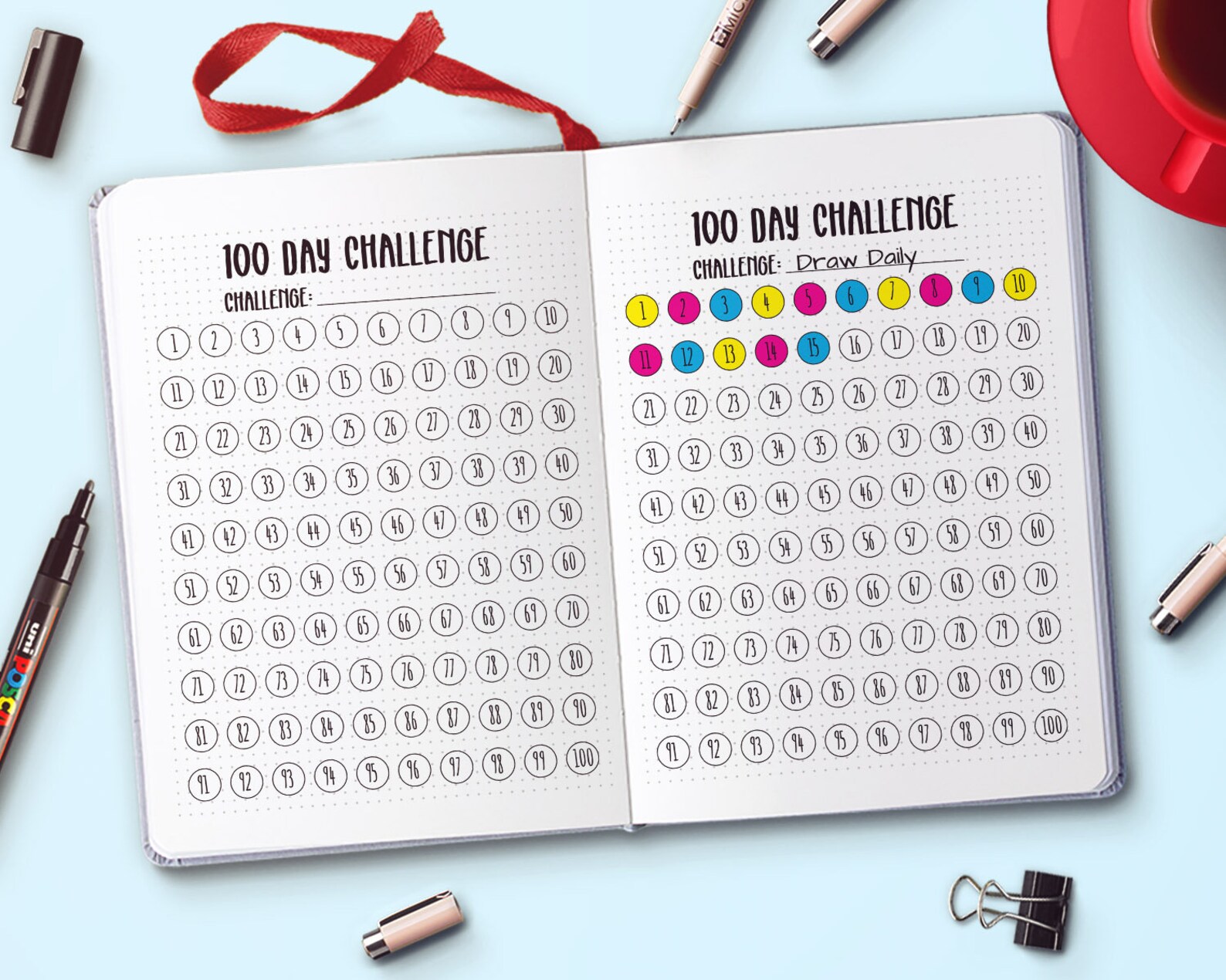 100 Day Challenge Printable, Bujo Journal 100 Day Project Worksheet ...