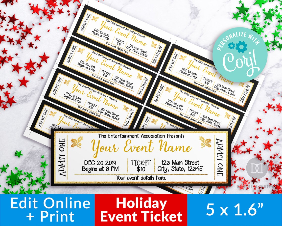 Gold Christmas Event Ticket Template Elegant Editable Event | Etsy