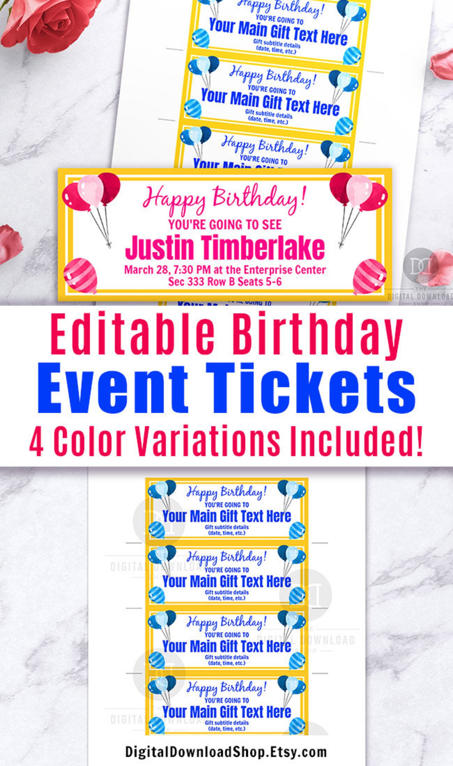 Birthday Event Tickets Template Printable Editable Event | Etsy