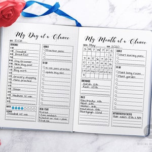 Day at a Glance Printable + Month at a Glance Bullet Journal Printable ...