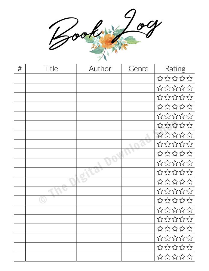 Reading Tracker Printable Book Log Printable Book Tracker | Etsy