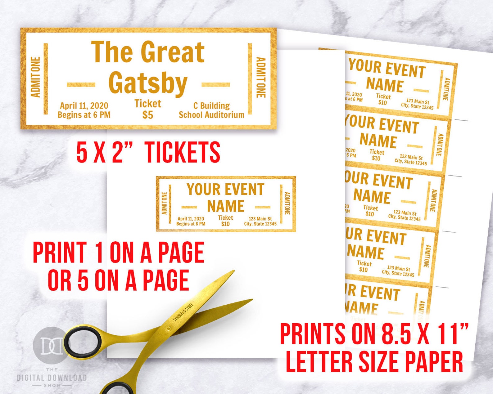 White and Gold Event Tickets Template Printable Editable - Etsy