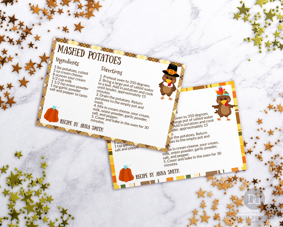 Thanksgiving Recipe Card Printable, Editable Thanksgiving Recipe ...