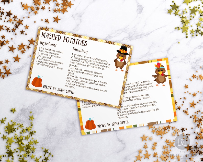 Thanksgiving Recipe Card Printable Editable Thanksgiving | Etsy