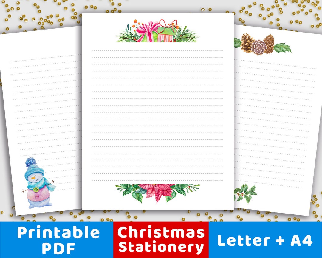 3 Christmas Stationery Printables, Christmas Stationary Paper Digital ...