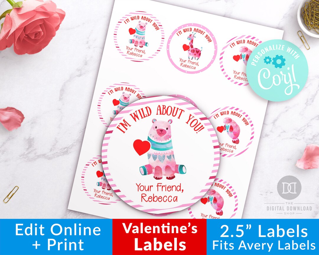 Valentines Day Labels Printable, Wild About You Valentines Stickers ...