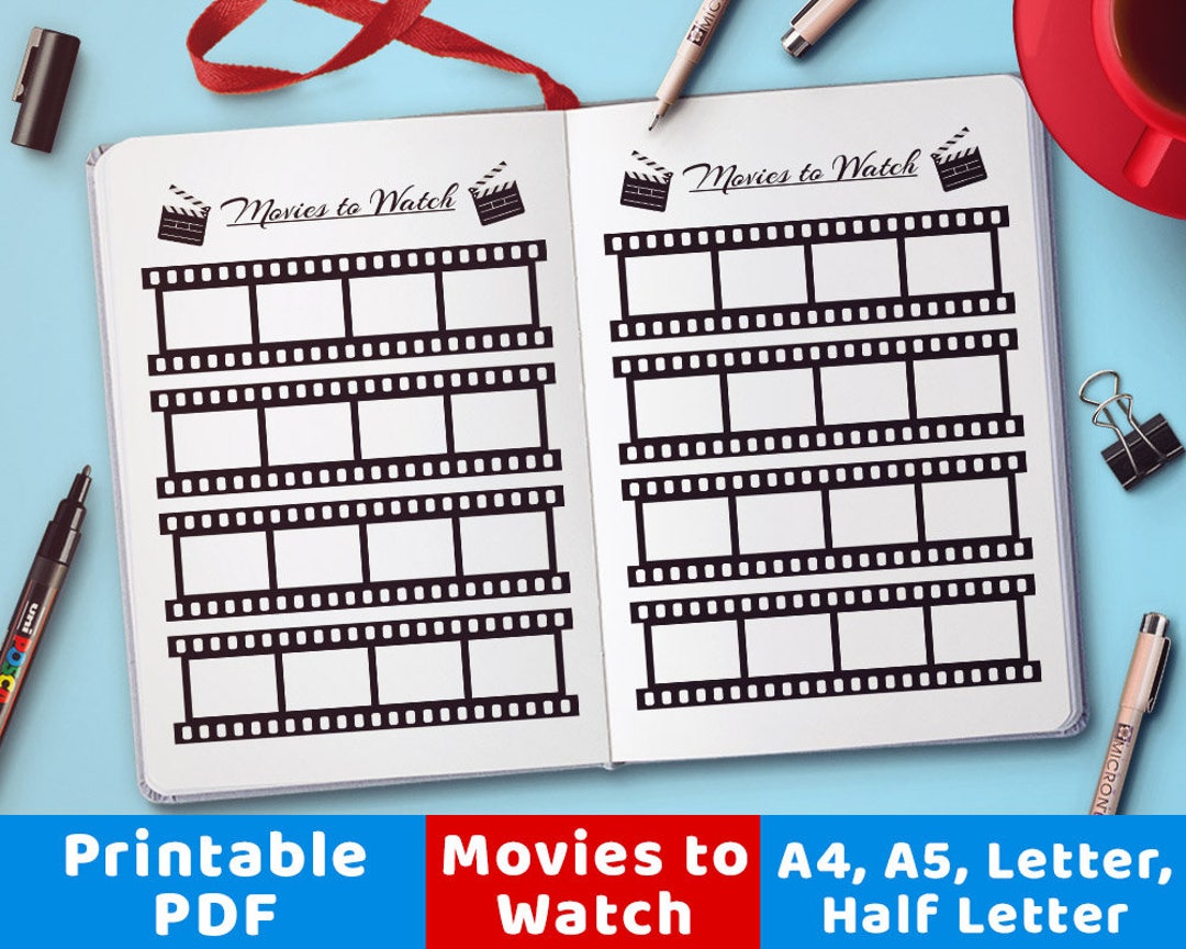 Bullet Journal Movies to Watch Planner Printable, Movie Tracker, Movie ...