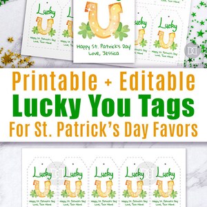 St. Patrick's Day Favor Tags Printable, Lucky U Tags, Editable St ...