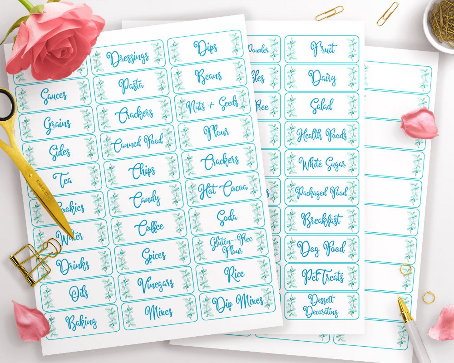 Printable Kitchen Labels, Watercolor Rectangle Label Printables, Pantry ...