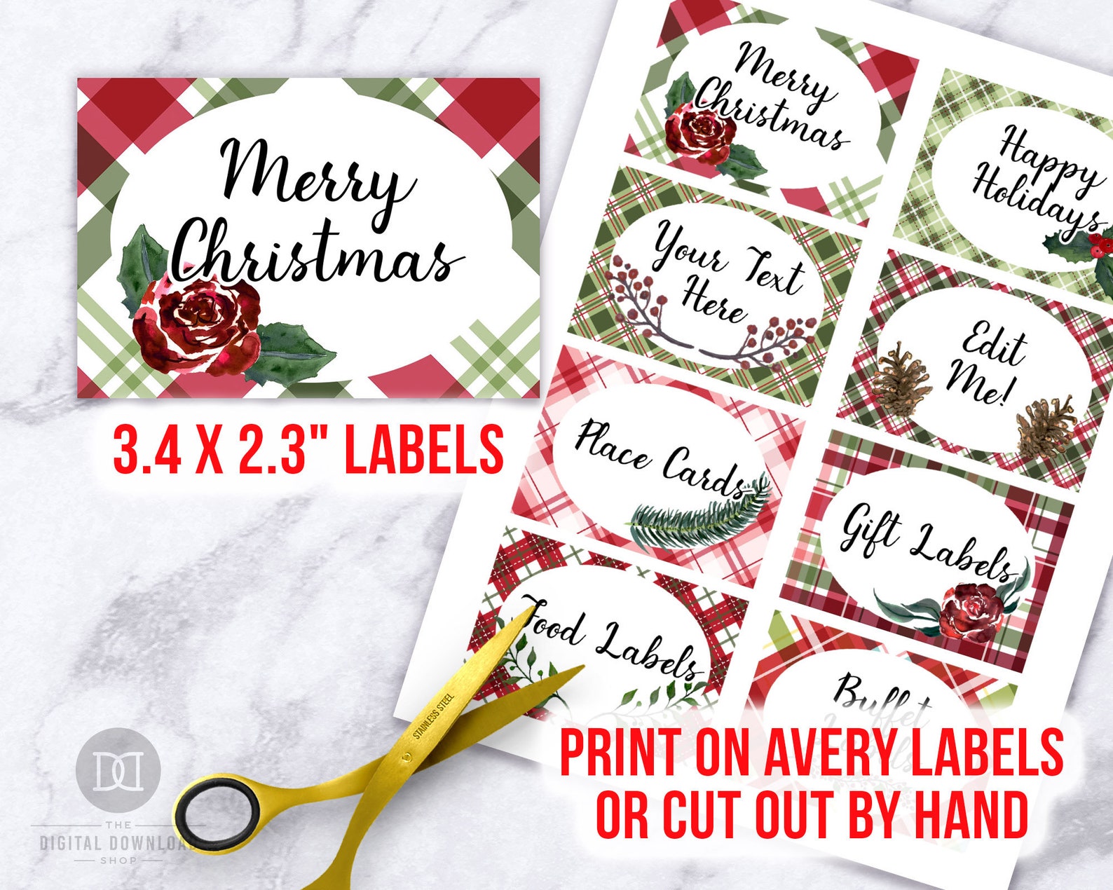 Christmas Labels Editable Plaid Printable Christmas Tags - Etsy