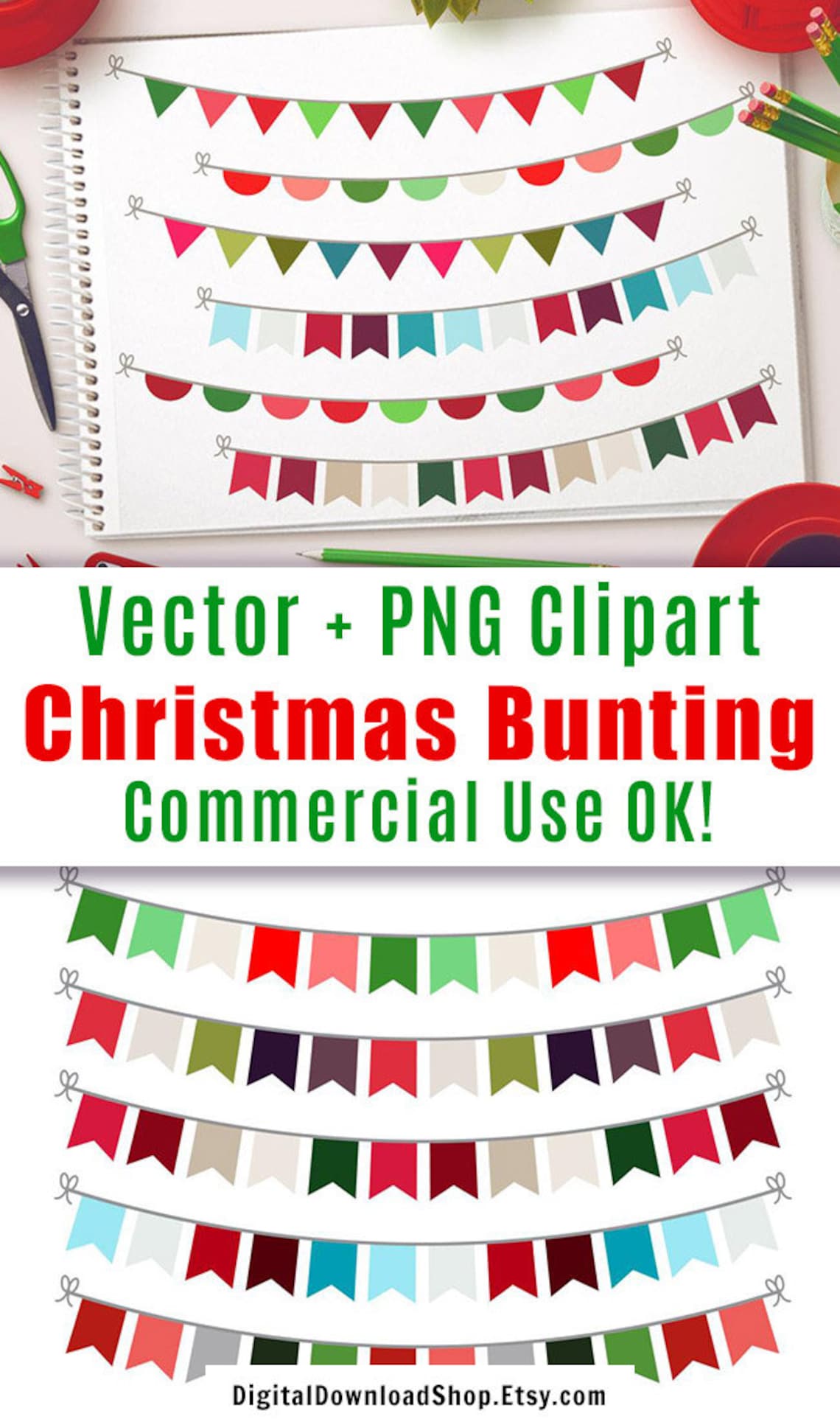 Christmas Bunting Clipart Christmas Clipart Holiday Bunting | Etsy