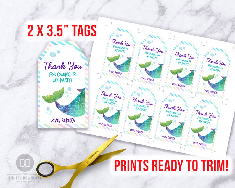 Mermaid Tags Editable Printable Mermaid Party Favor Tags | Etsy