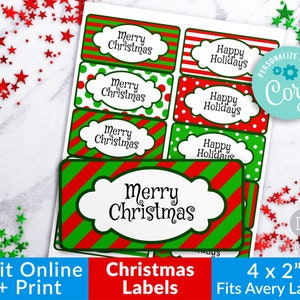 Christmas Labels Printable Narrow, Editable Christmas Tags ...