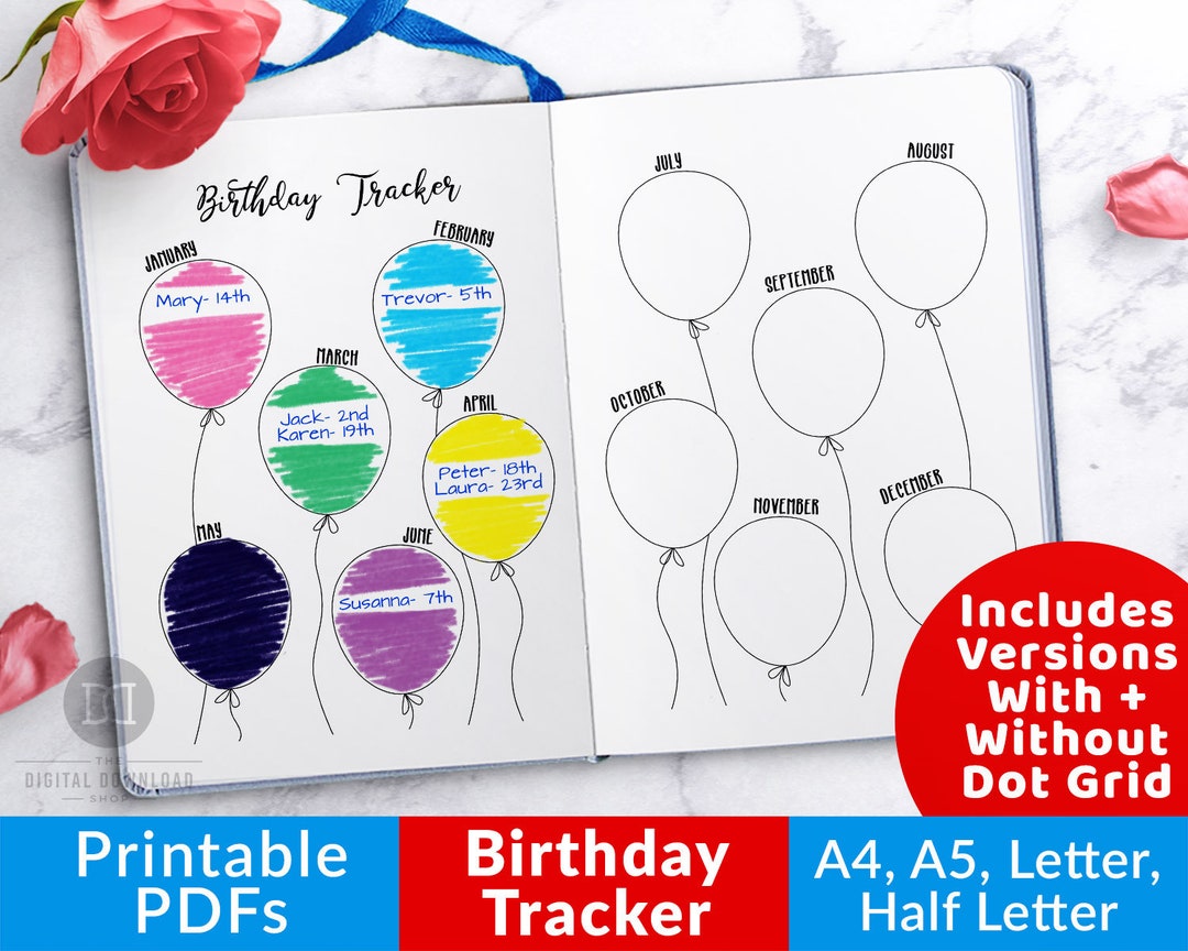 Birthday Tracker Printable, Bujo Journal Birthday Tracker, Birthday ...