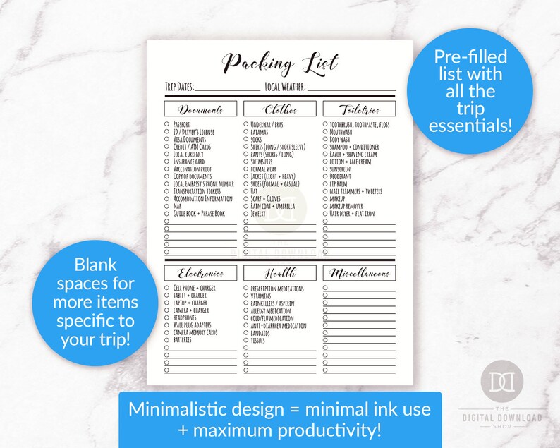 Packing List Printable, Packing List Template, Travel Planner Printable ...