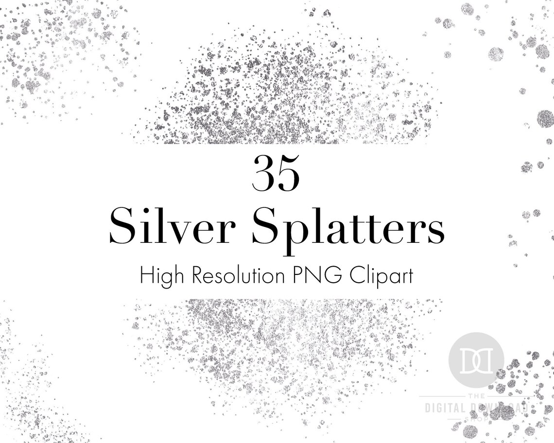 Silver Splatters Clipart Silver Digital Paint Splatter | Etsy