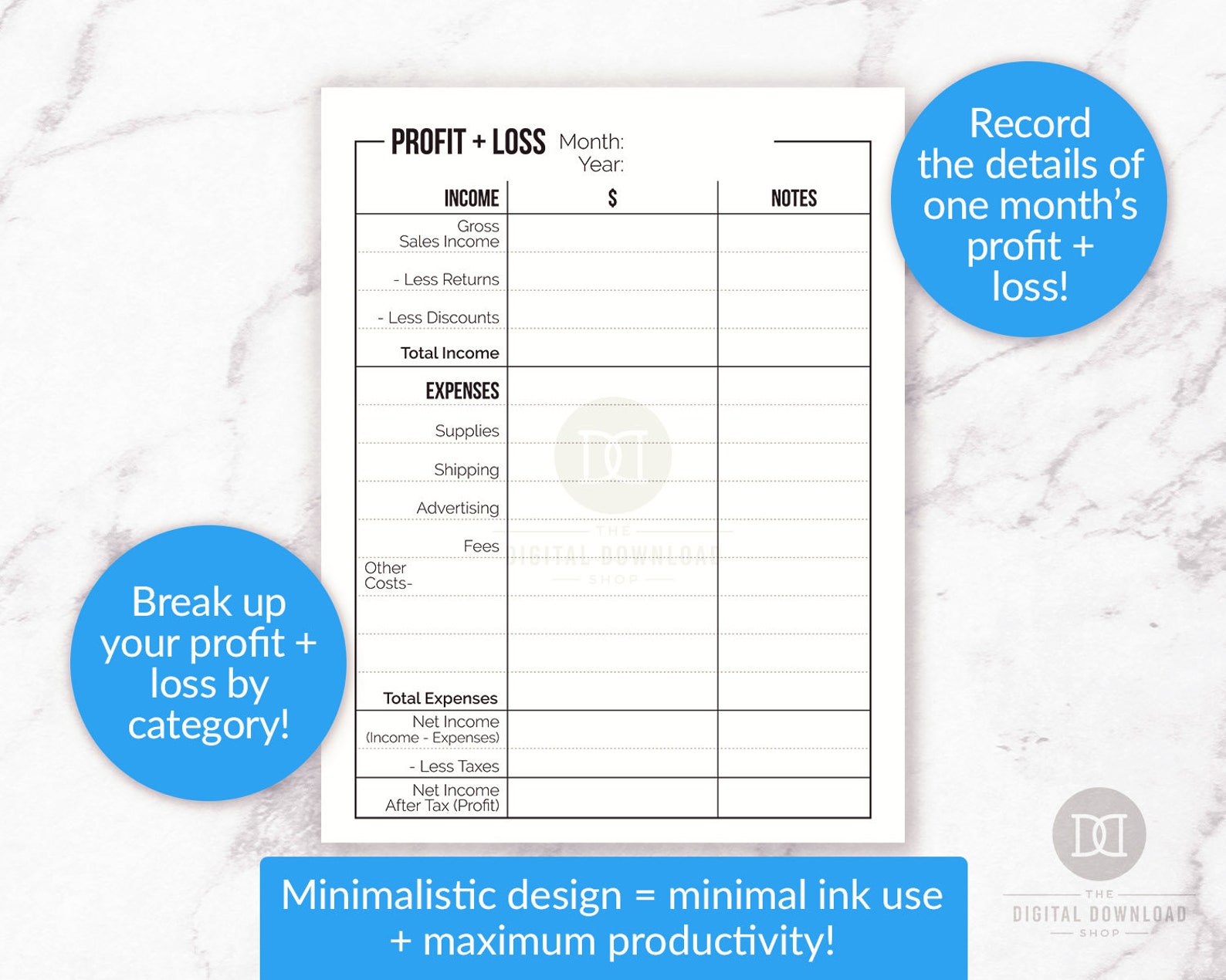 Profit and Loss Statement Printable Yearly Monthly, Business Income Vs ...