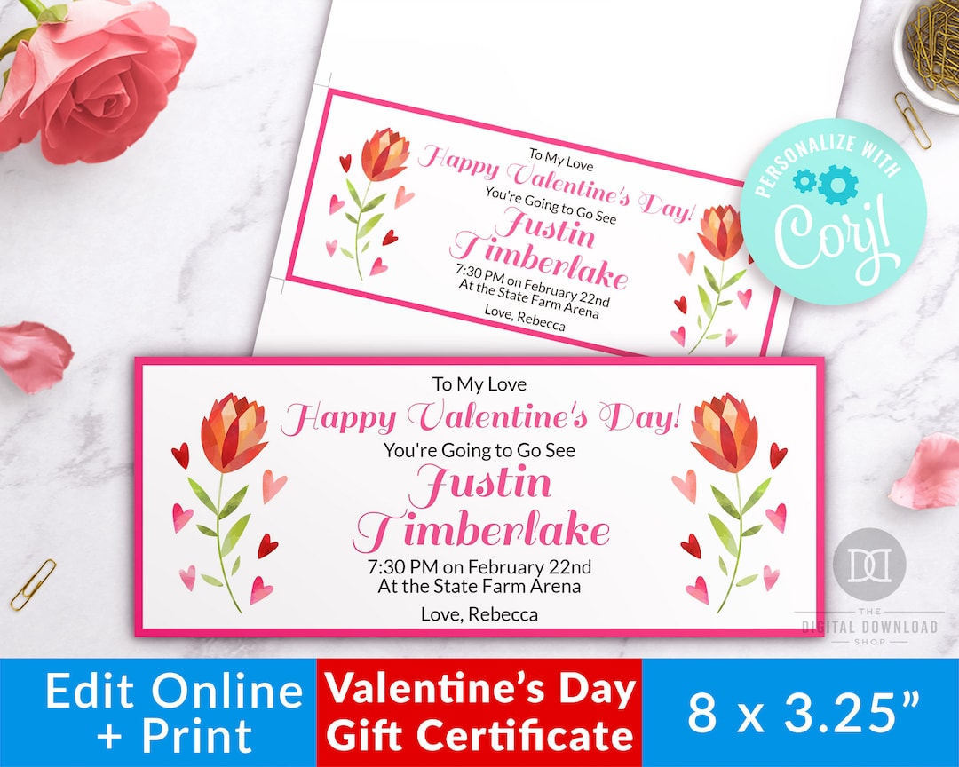 Valentine's Gift Certificate Printable, Editable Gift Certificate ...