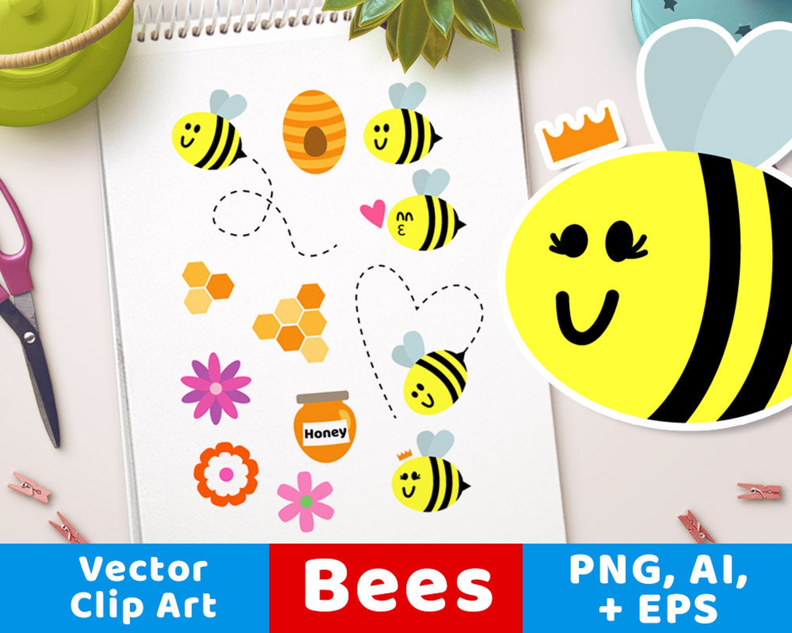Bee Clipart Commercial Use Summer Clipart Queen Bee Clipart | Etsy