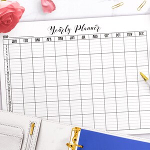 Yearly Planner Printable- Horizontal, Year at a Glance Printable ...