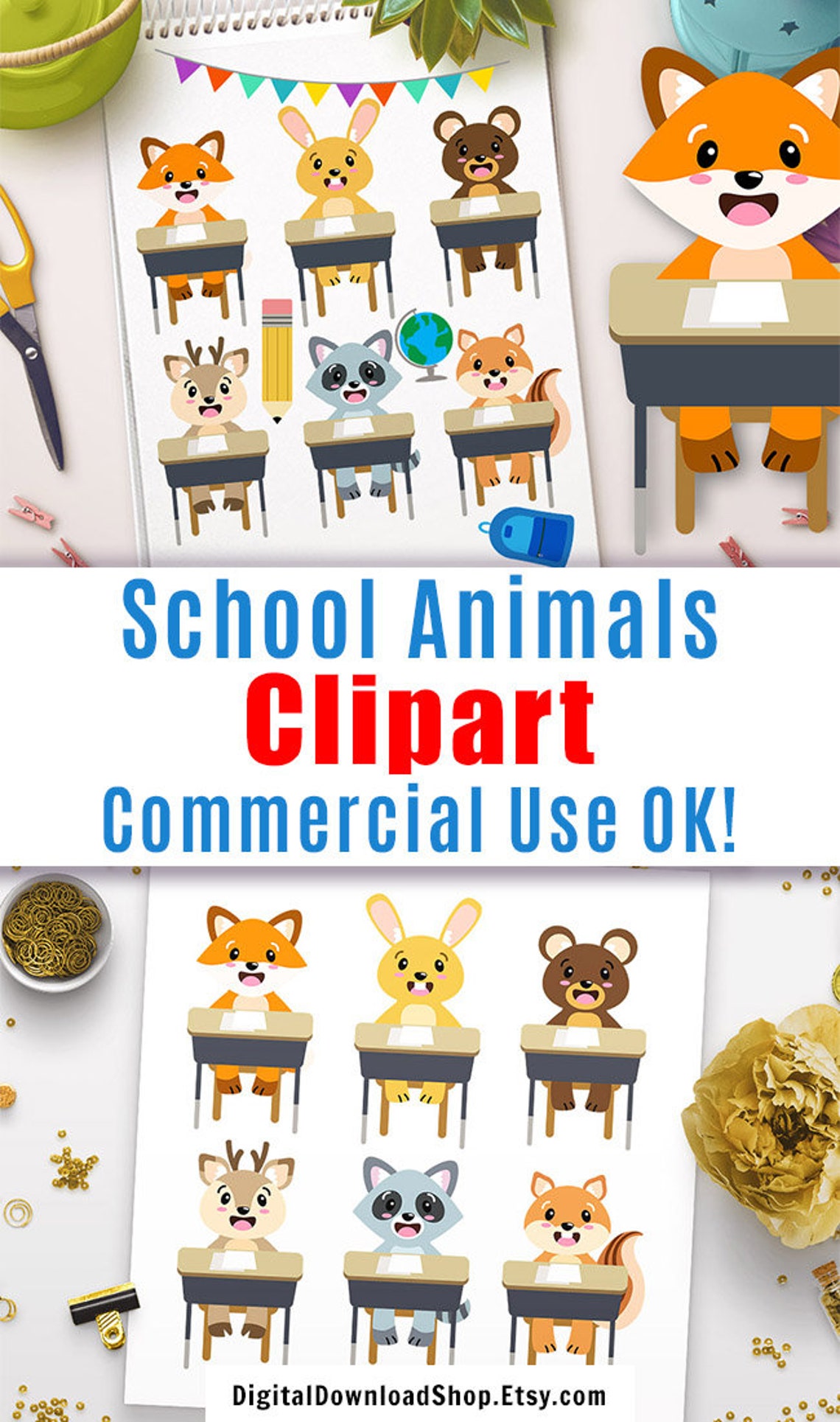 School Animals Clipart Woodland Animals Back to School - Etsy