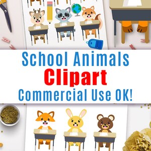 School Animals Clipart, Woodland Animals Back to School Clipart, Cute ...
