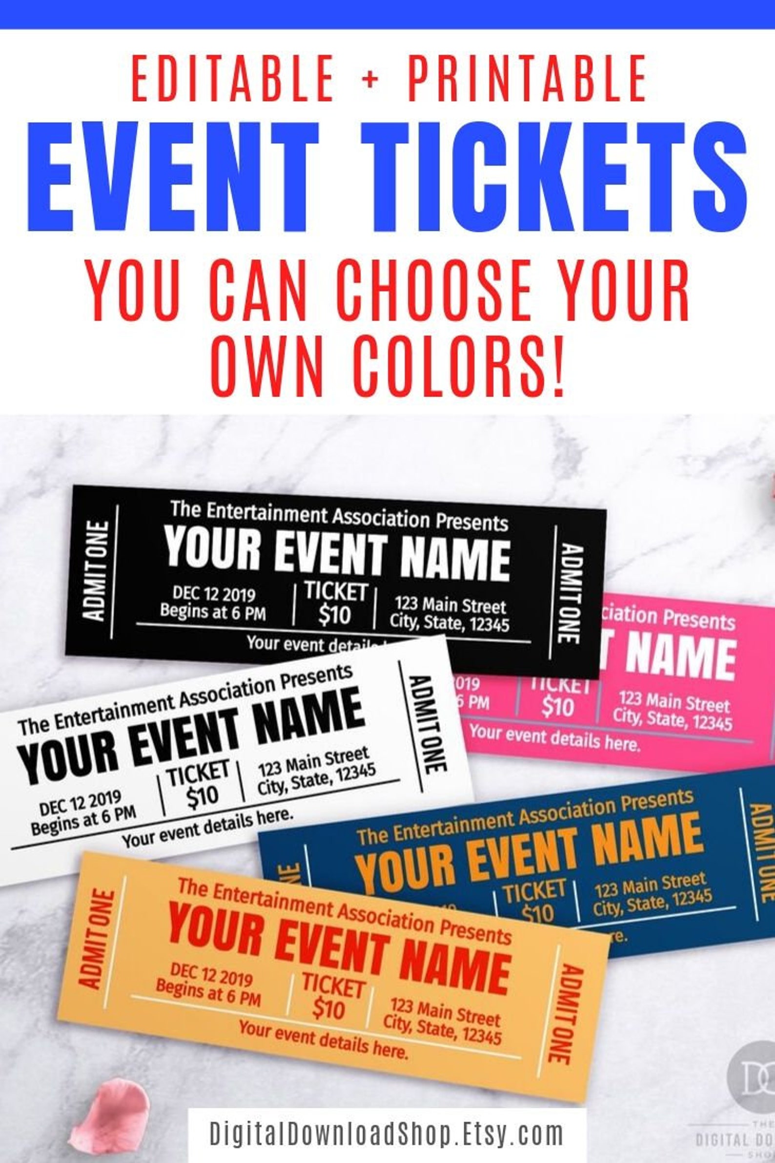 Event Ticket Template Printable Choose Your Own Colors - Etsy