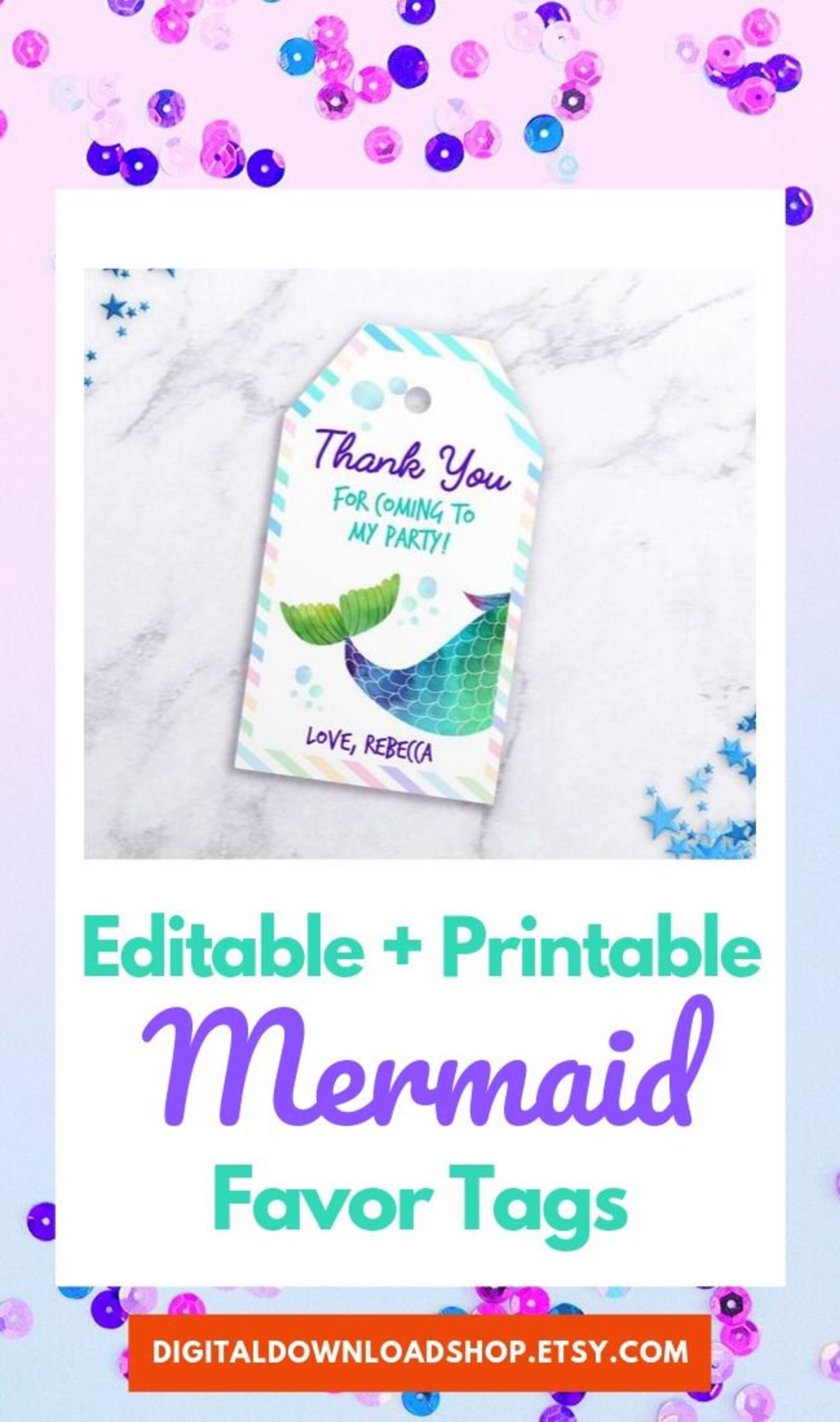 Mermaid Tags Editable Printable Mermaid Party Favor Tags | Etsy