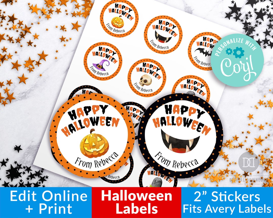 Halloween Stickers Personalized, Printable Halloween Circle Labels ...