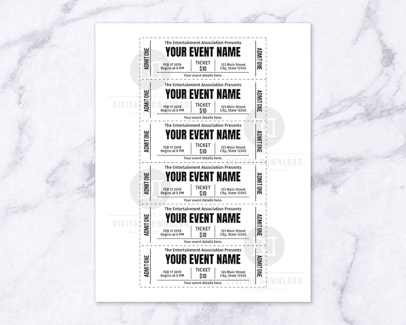 Event Ticket Printables, Editable Event Tickets, Event Ticket Template ...