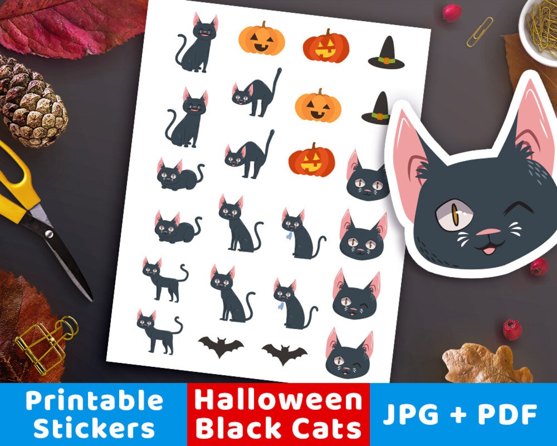 Black Cat Planner Stickers Printable Planner Stickers - Etsy
