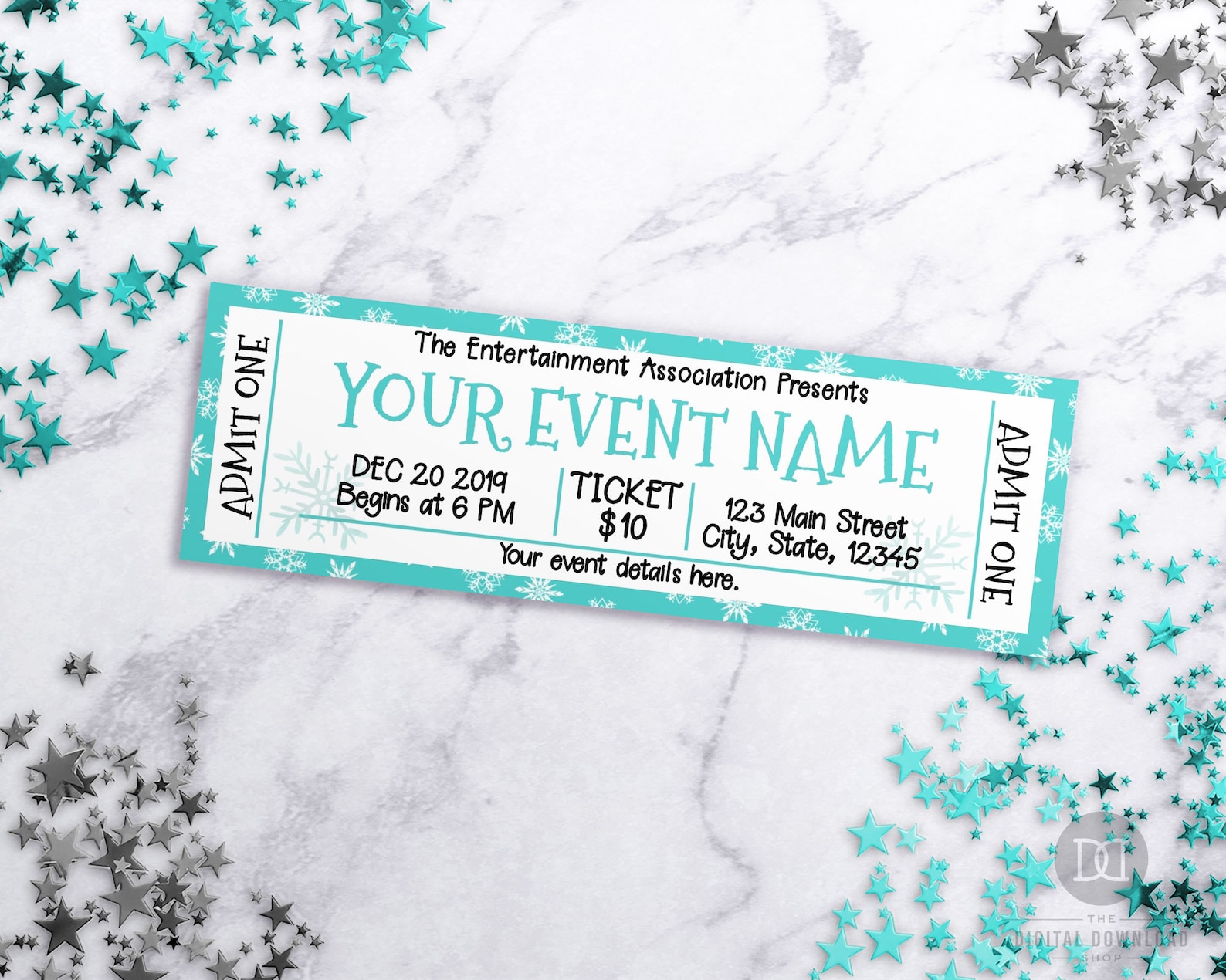 Winter Event Ticket Printable Snowflake Editable Ticket | Etsy