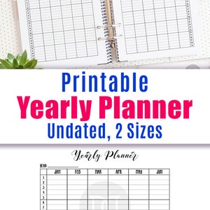 Yearly Planner Printable- Vertical, Year at a Glance Printable, Undated ...