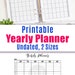 Yearly Planner Printable- Vertical, Year at a Glance Printable, Undated ...