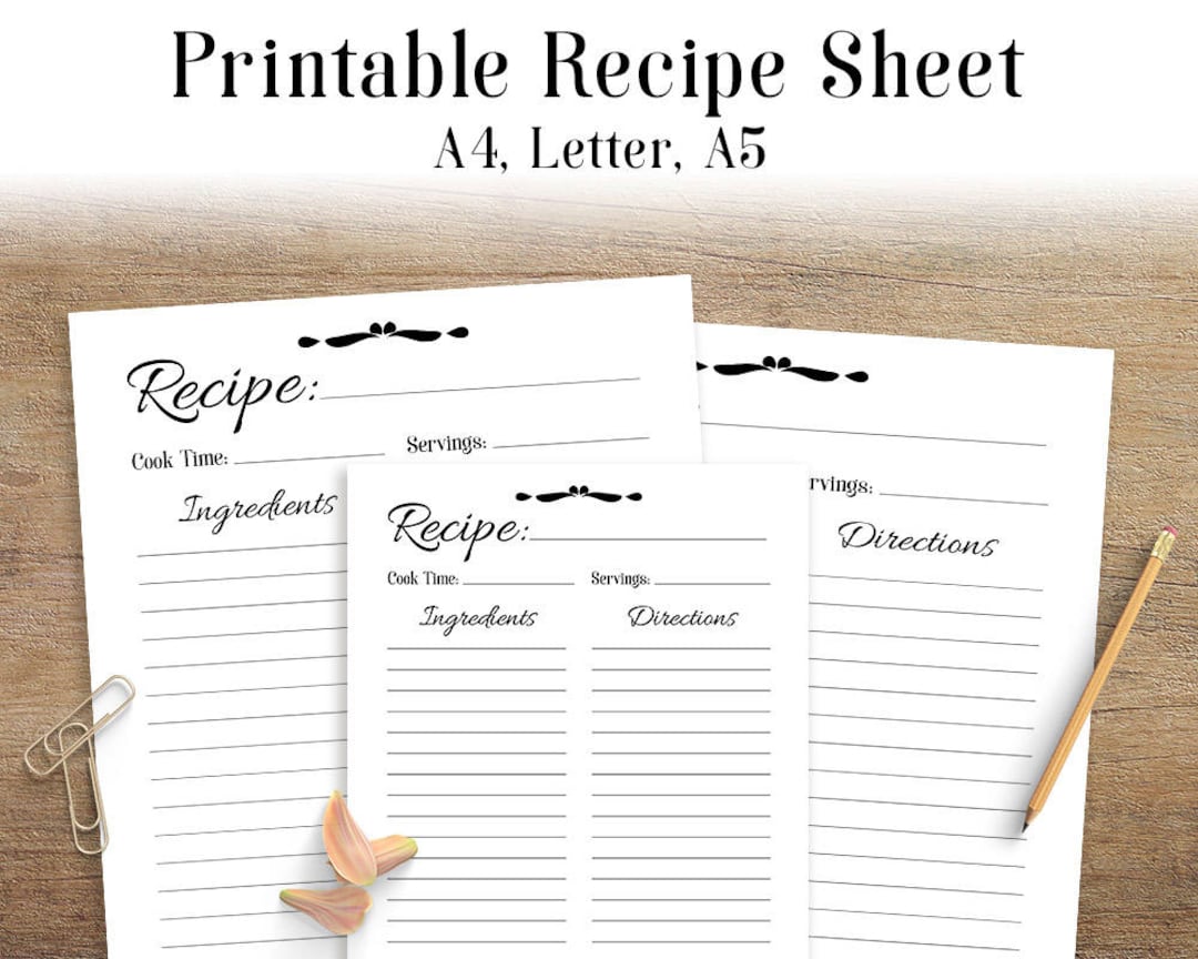 Recipe Sheet Printable, Recipe Page Template, Blank Recipe Page, Recipe ...