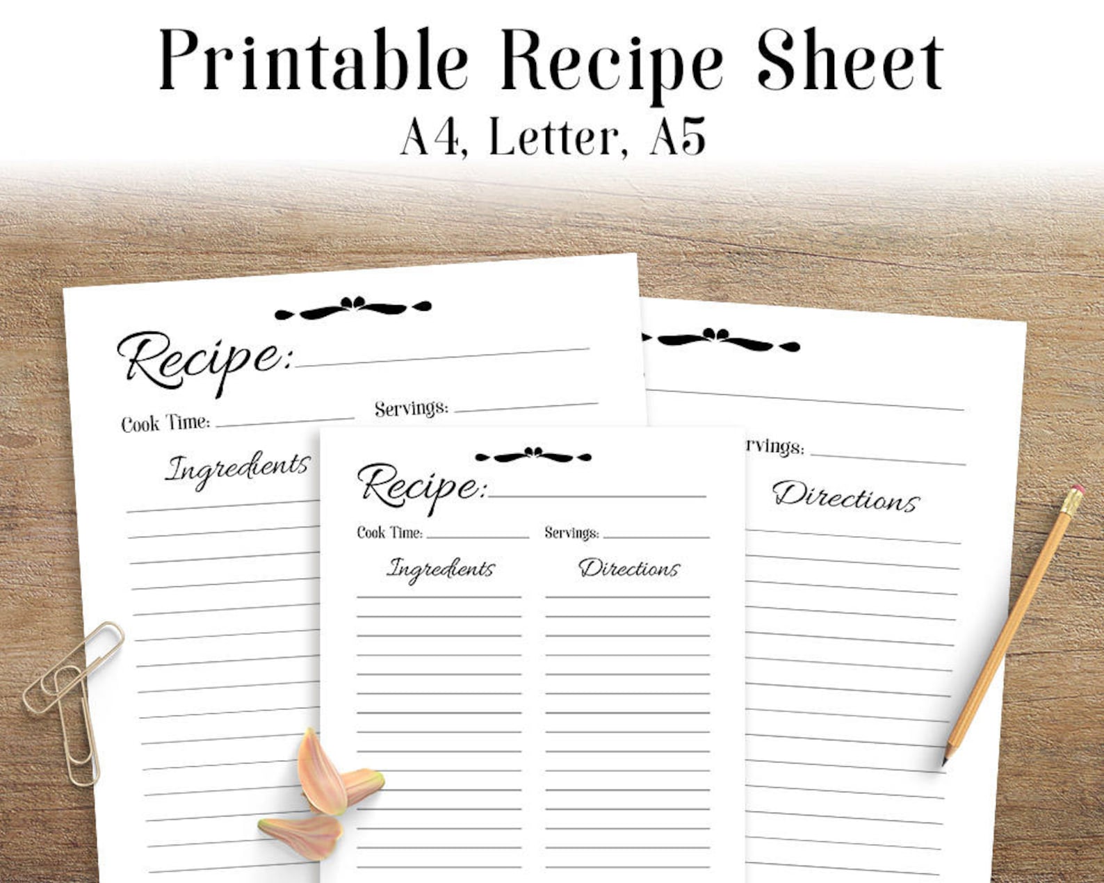 Recipe Sheet Printable, Recipe Page Template, Blank Recipe Page, Recipe ...