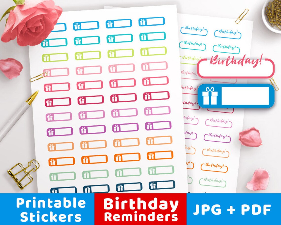 2 Birthday Planner Stickers Printable Printable Birthday | Etsy